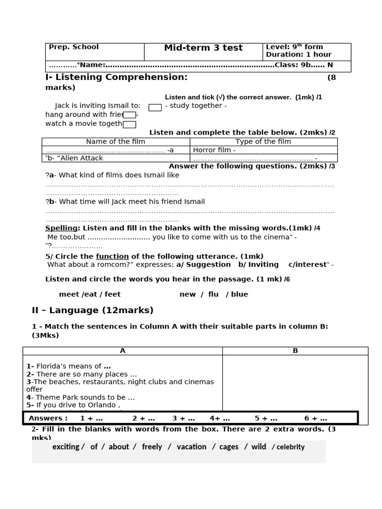 Devoir Controle 9eme 2025 | PDF | Zoo