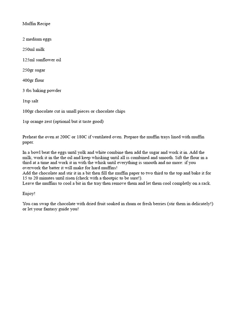 Chocolate Muffin Recipe Guide | PDF