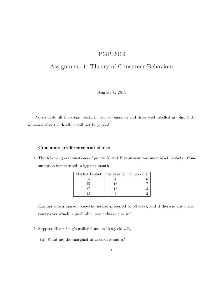 Assignment 1 (Theory of Consumer Behaviour) | PDF | Demand | Utility
