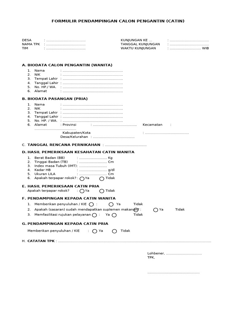 Formulir Catin | PDF