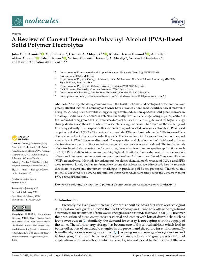 Molecules 28 01781 v3 | PDF | Rechargeable Battery | Electricity