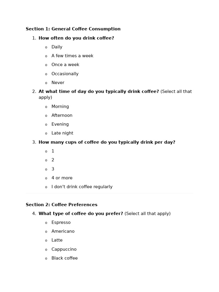 Coffee survey | PDF | Coffee | Drink