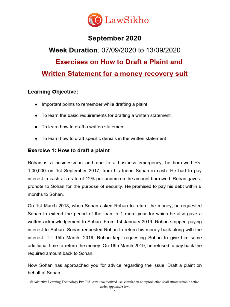 Drafting Plaint and Written Statement Guide | PDF | Lawsuit | Justice