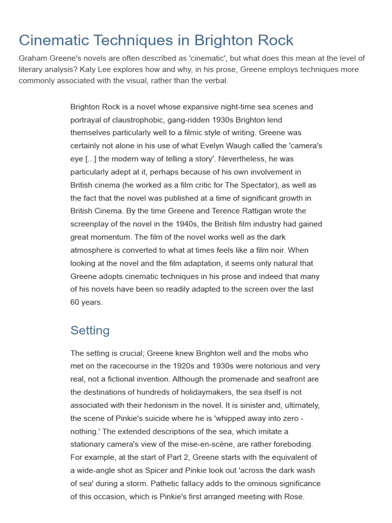 Cinematic Techniques in Brighton Rock - English & Media Centre | PDF