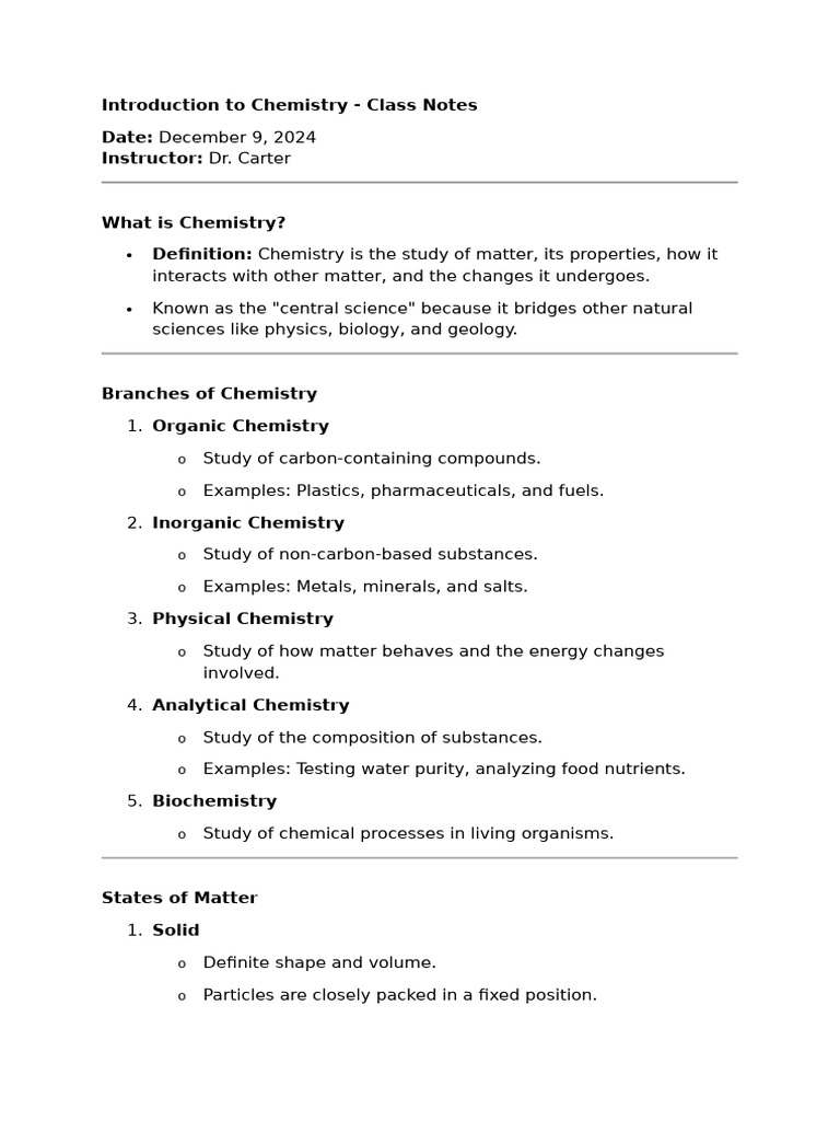 Introduction to Chemistry Notes | PDF