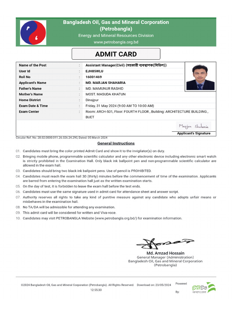 Admitcard Bogmc Ejh85wlu | PDF