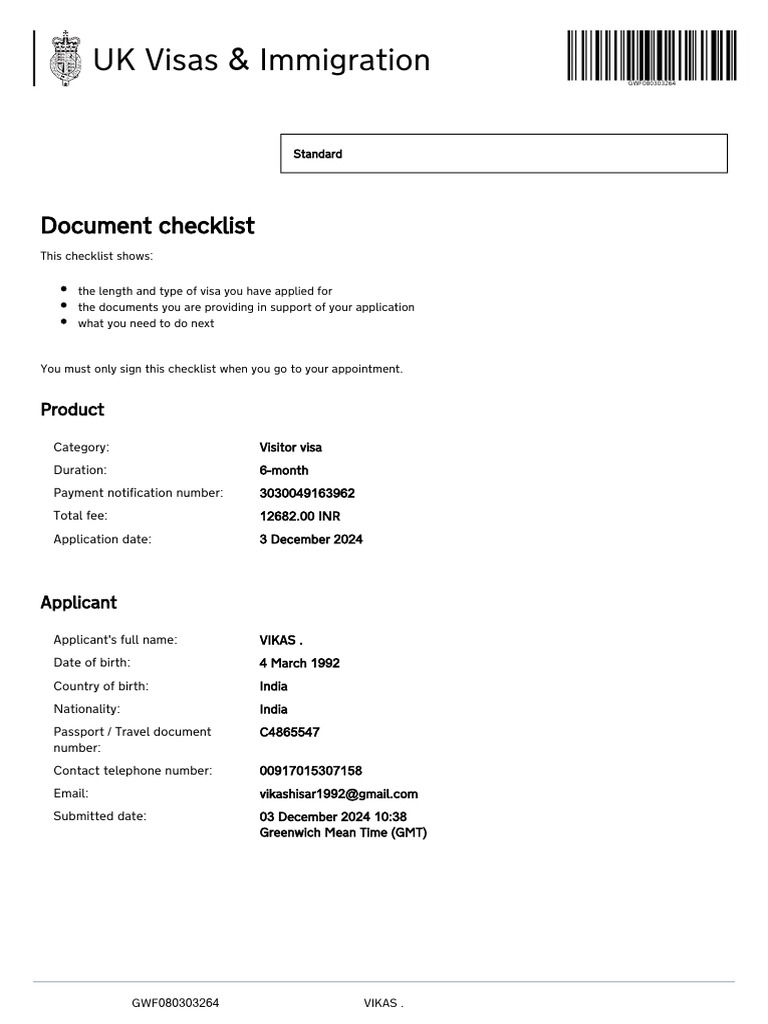 VIKAS 2024-12-03-10-38 Checklist | PDF | Travel Visa | Debit Card