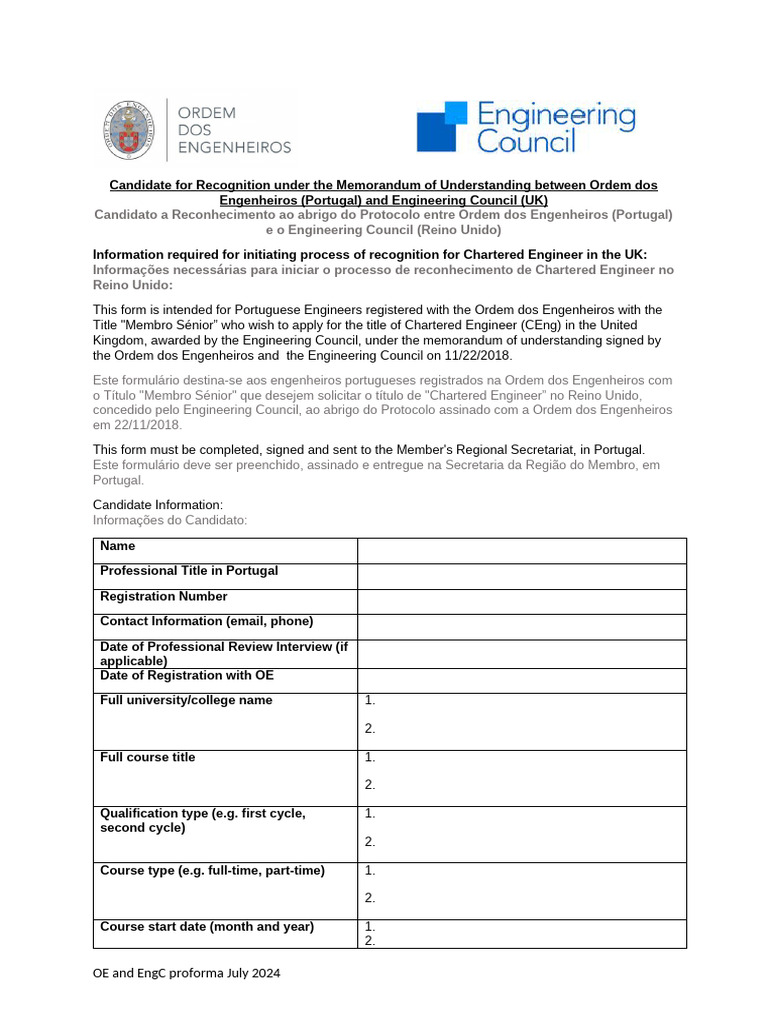 Oe and Engc Proforma July 2024 | PDF | Portugal | Science Education