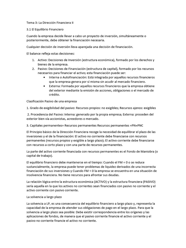 Tema 3.- La Dirección Financiera II | PDF | Rentabilidad sobre recursos propios | Bancos