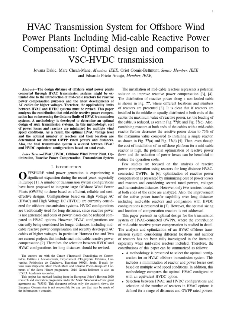 HVAC Transmission System For Offshore WindPower Plants Including Mid ...