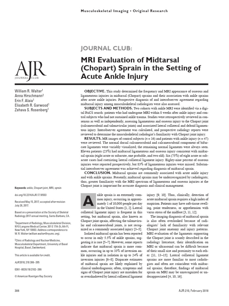 Walter Et Al 2017 Journal Club Mri Evaluation of Midtarsal (Chopart ...