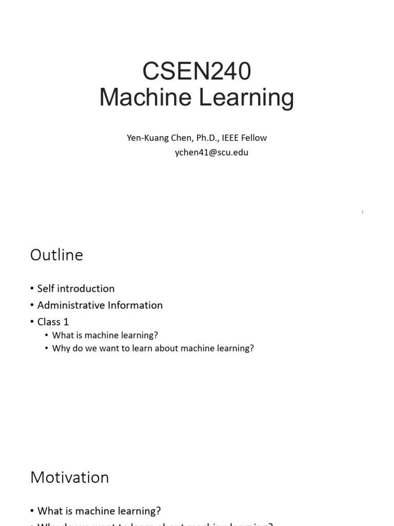 2024 SCU ML 1 2 Introduction | PDF | Machine Learning | Artificial ...