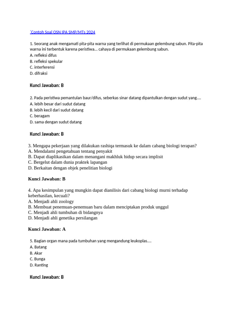 Contoh Soal OSN IPA SMP | PDF