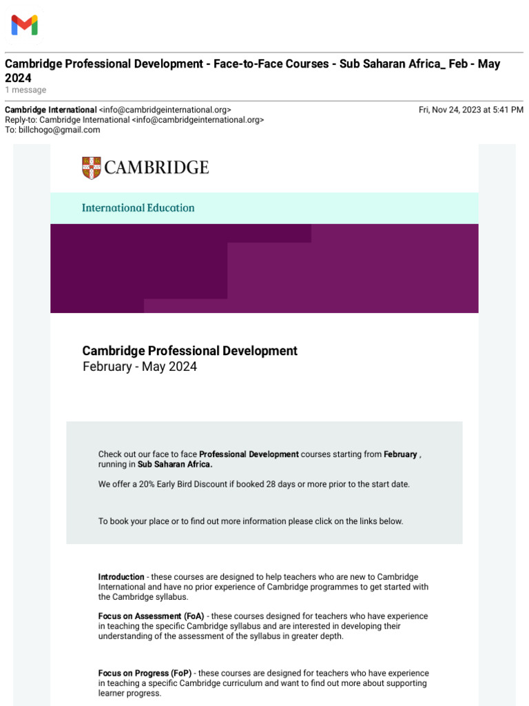 Cambridge Professional Development - Face-To-Face Courses - Sub Saharan ...