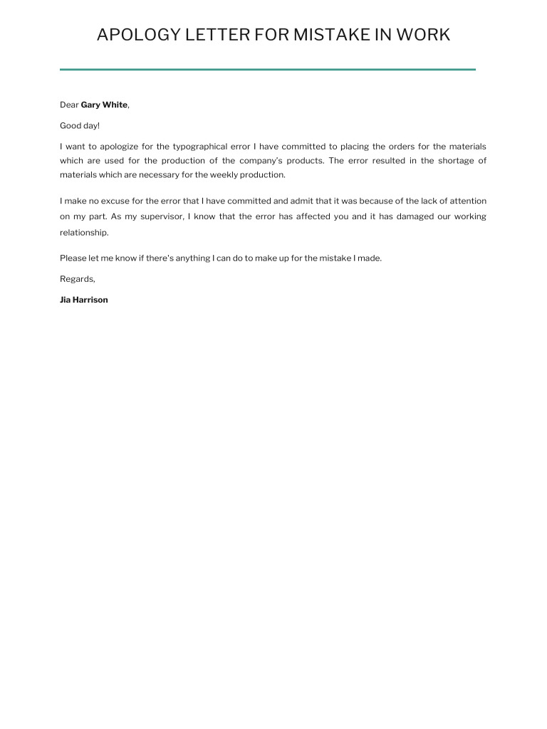 Free Apology Letter For Mistake in Work Template | PDF