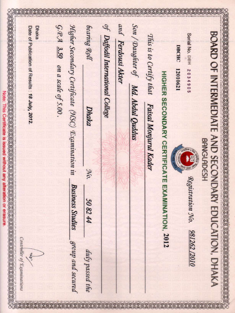 HSC Certificate | PDF