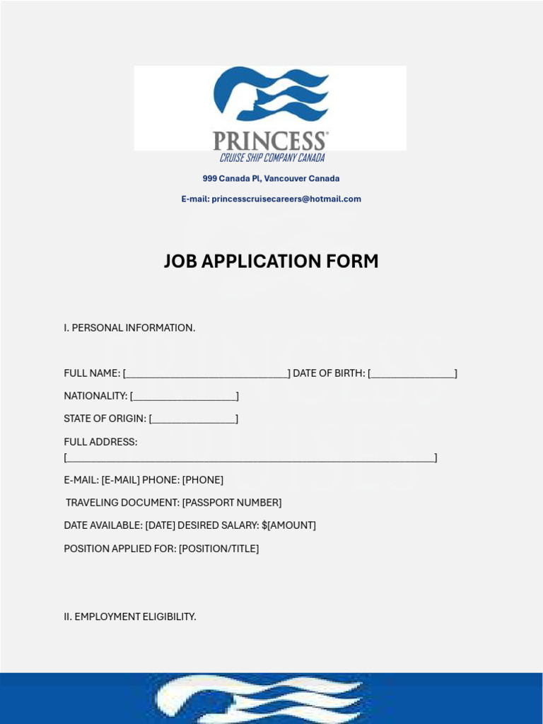 Princess Cruises Job Application Form | PDF | Justice | Crime & Violence