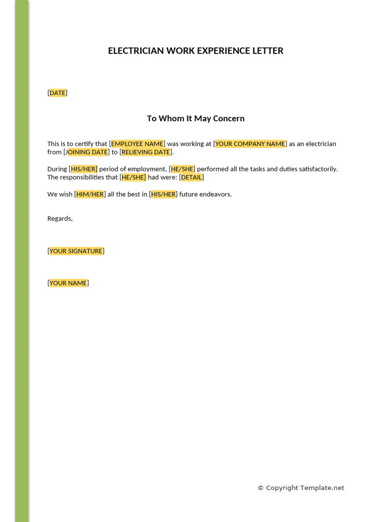 Electrician Work Experience LetterA4 | PDF