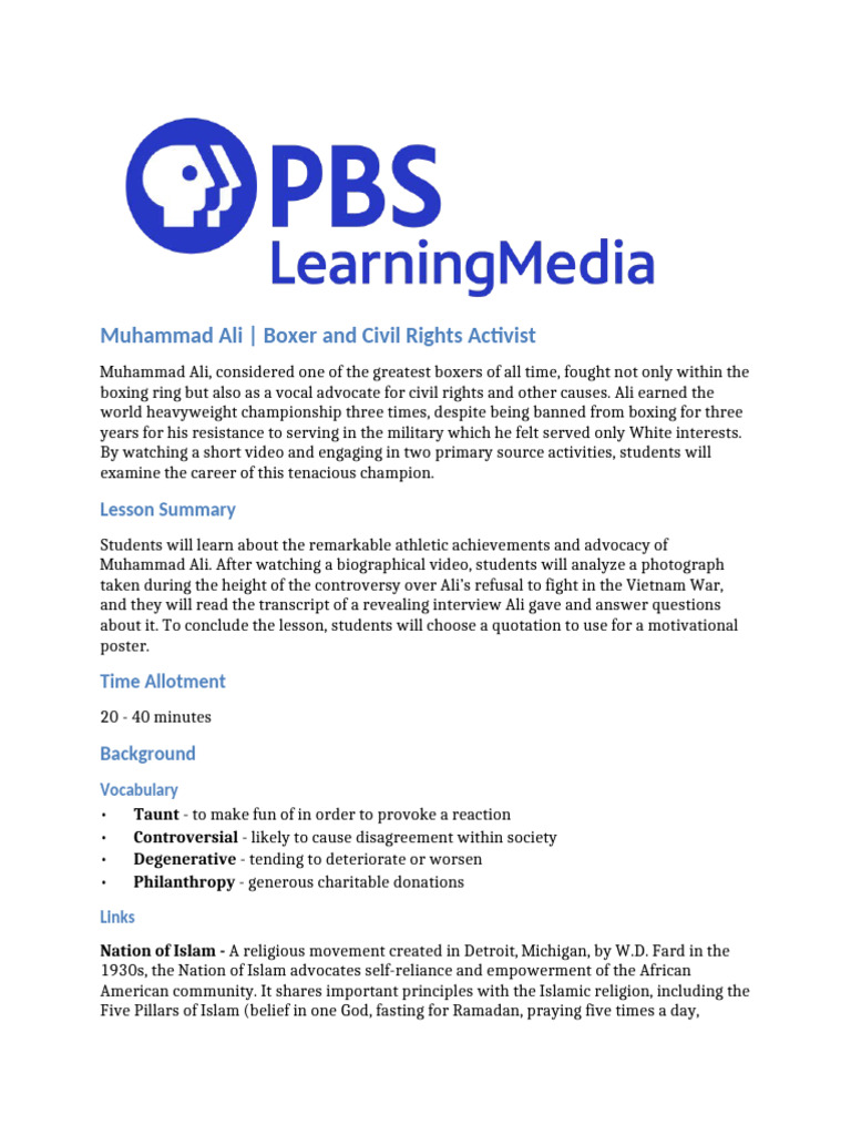 Muhammad Ali Boxer and Civil Rights Activist | PDF | Muhammad Ali ...