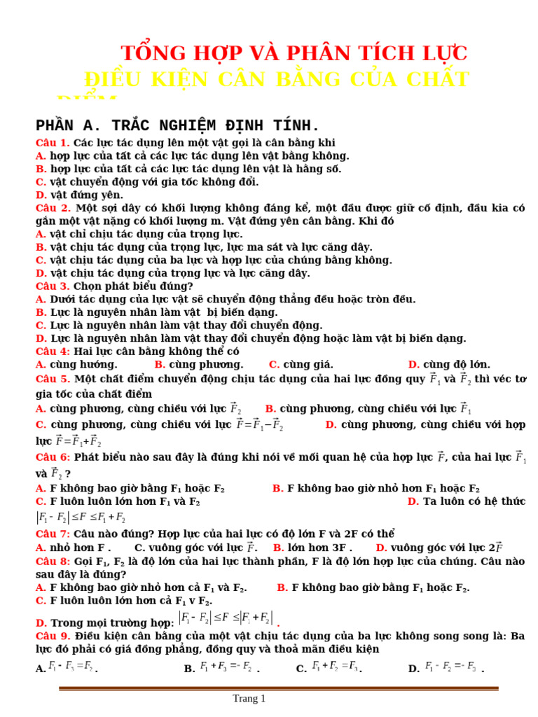 Tong Hop Luc. Phan Tich Luc - Dieu Kien Can Bang Cua Chat Diem | PDF