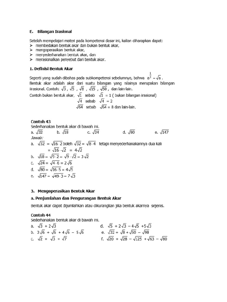 Bahan Ajar Materi Bentuk akar | PDF