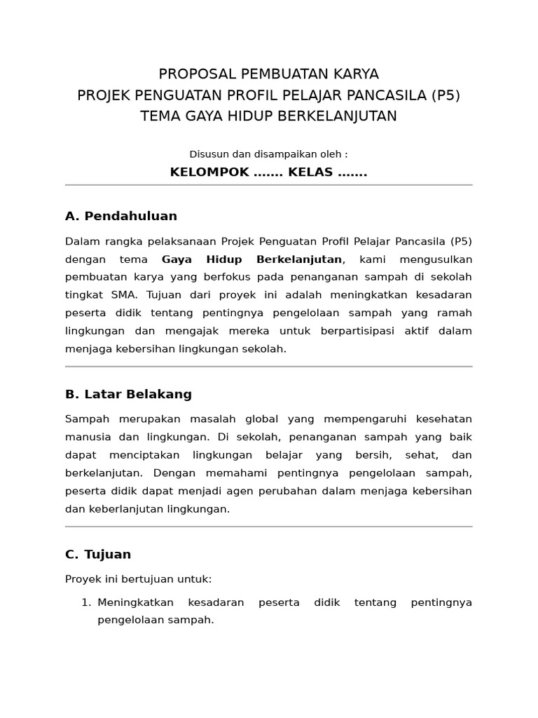 Contoh Pembuatan Proposal Pembuatan Karya P5 | PDF