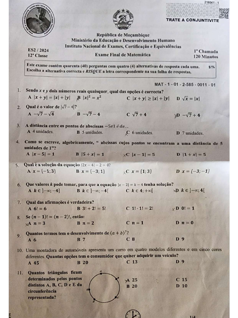 Exame de Matemática 12 2024 | PDF
