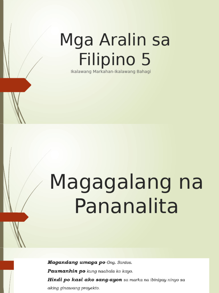 Mga Aralin Sa Filipino 5-11-19 24 | PDF