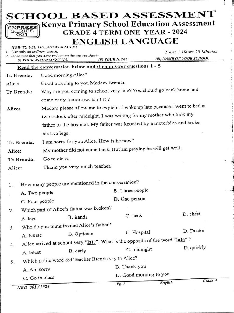 Grade 4 SBA 001 English | PDF
