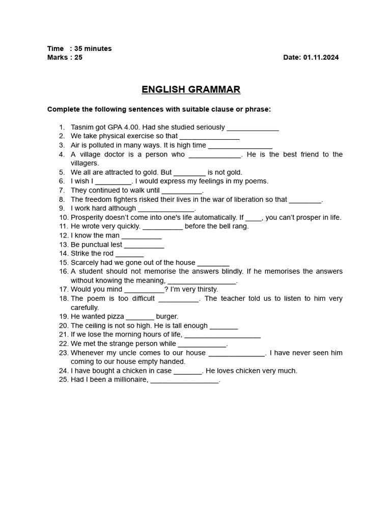 Eng Question Completing Sentence | PDF