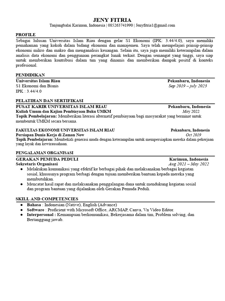 CV Jeny Fitria | PDF