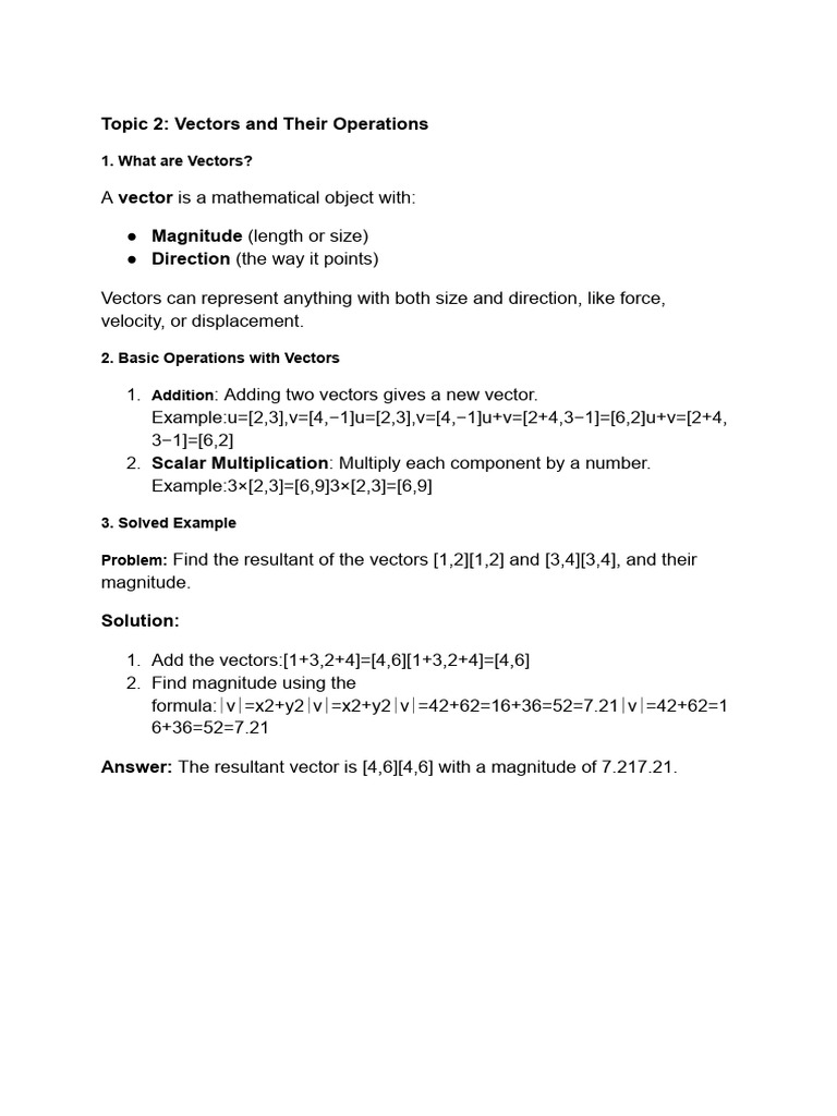 Topic 2 Vectors and Their Operations | PDF