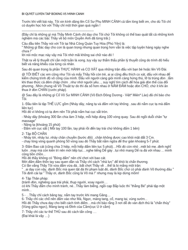 Bi Quyet Luyen Tap Boxing VS Minh Canh | PDF