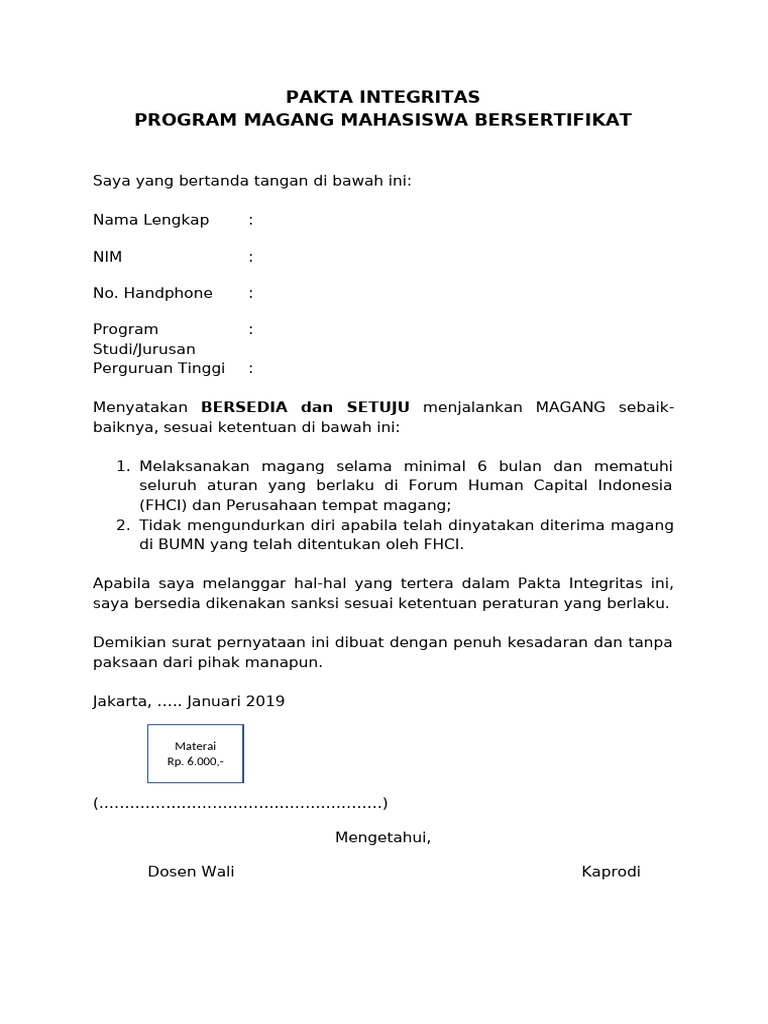 Contoh Pakta Integritas | PDF