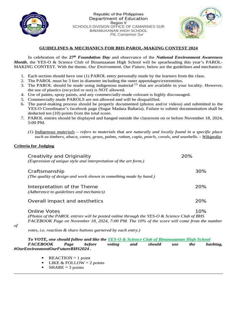 BHS Parol-Making Contest 2024 Guidelines | PDF