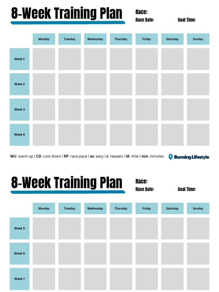 8 Week Training Plan Template Only | PDF