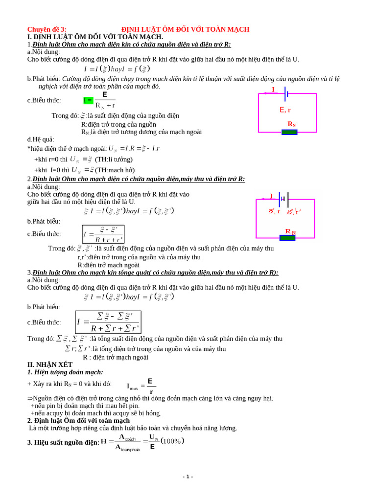 Chuyen Dedinh Luat Ohm Cho Mach Kin | PDF