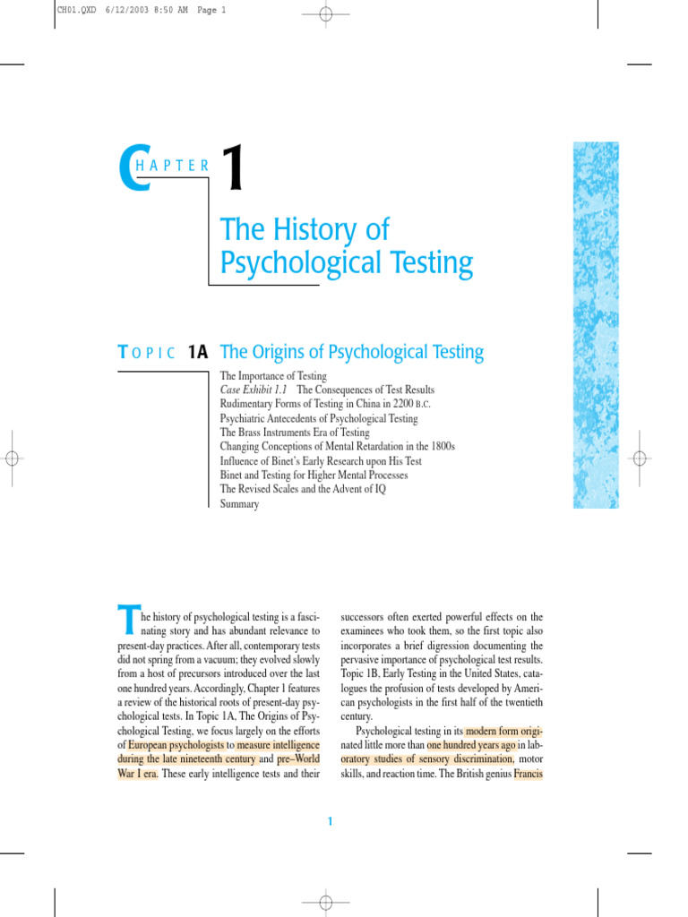 The History of Psychological Testing | PDF | Psychology | Intellectual ...