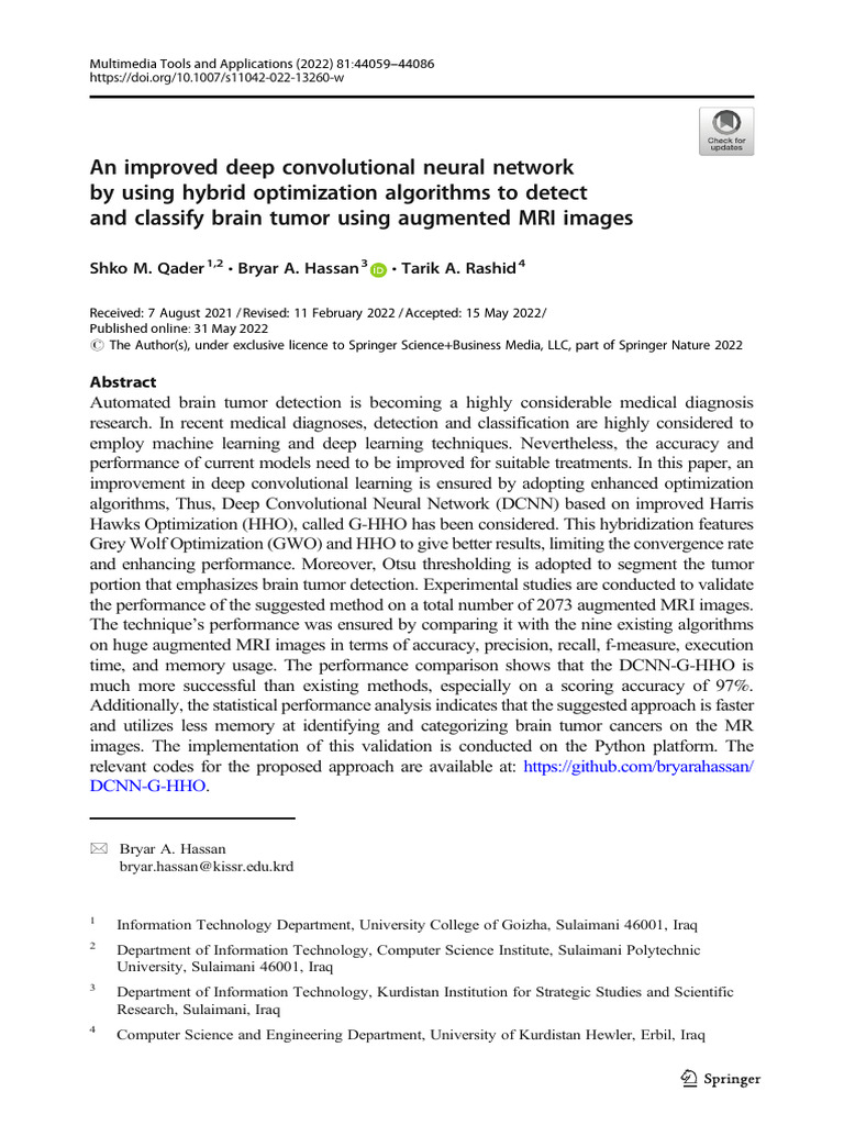 An improved deep convolutional neural network by using hybrid optimization algorithm 2022 | PDF ...