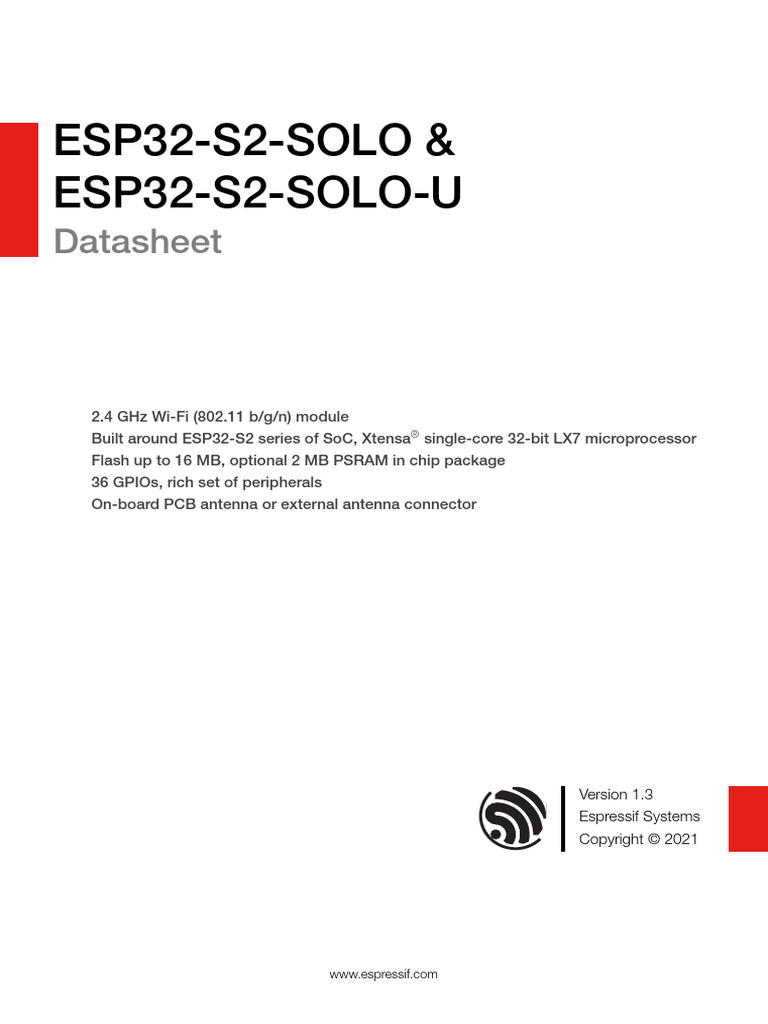 esp32-s2-solo_esp32-s2-solo-u_datasheet_en | PDF | Embedded System | Usb