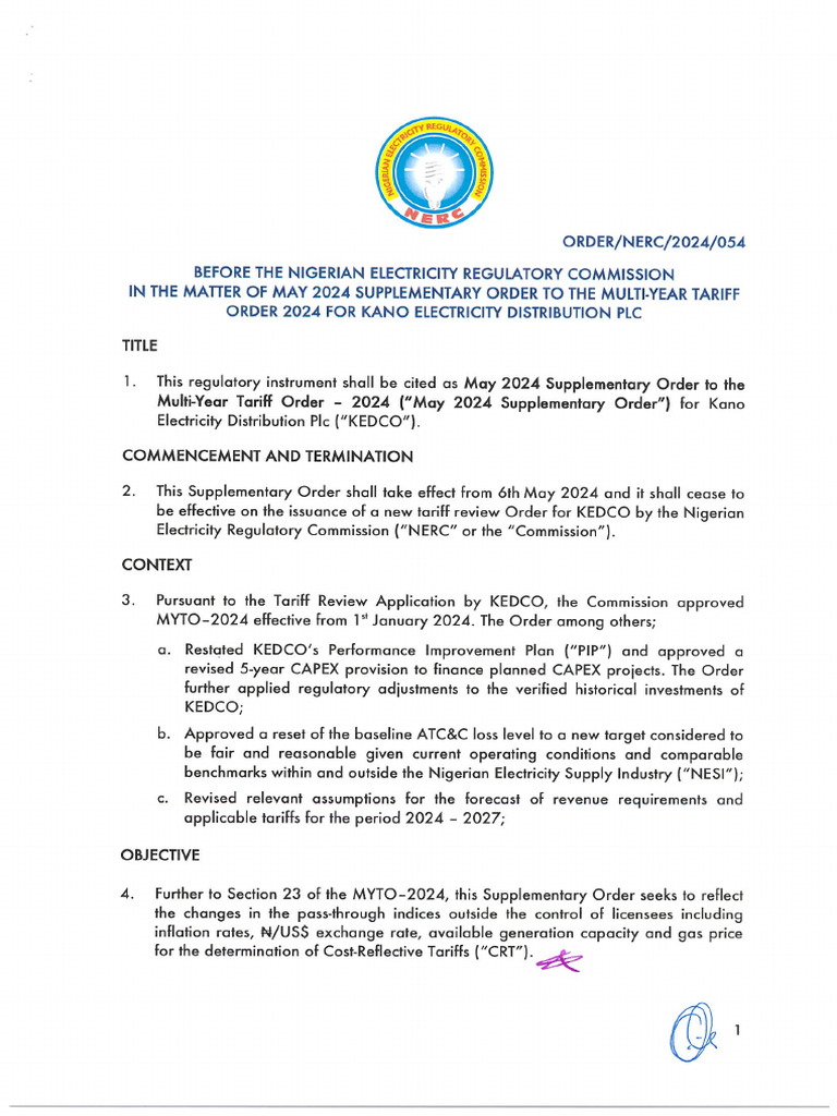 Kedco Myto Order May 2024 | PDF | Tariff | Inflation