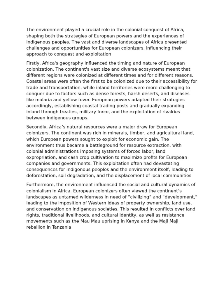 Environmental Impact on African Colonization | PDF