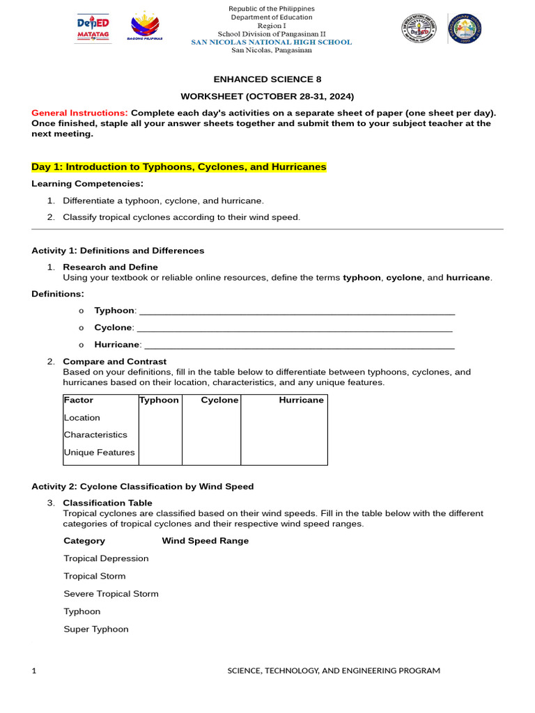 Typhoon Lecture Ste 8 Worksheet | PDF | Tropical Cyclones | Tropical Meteorology