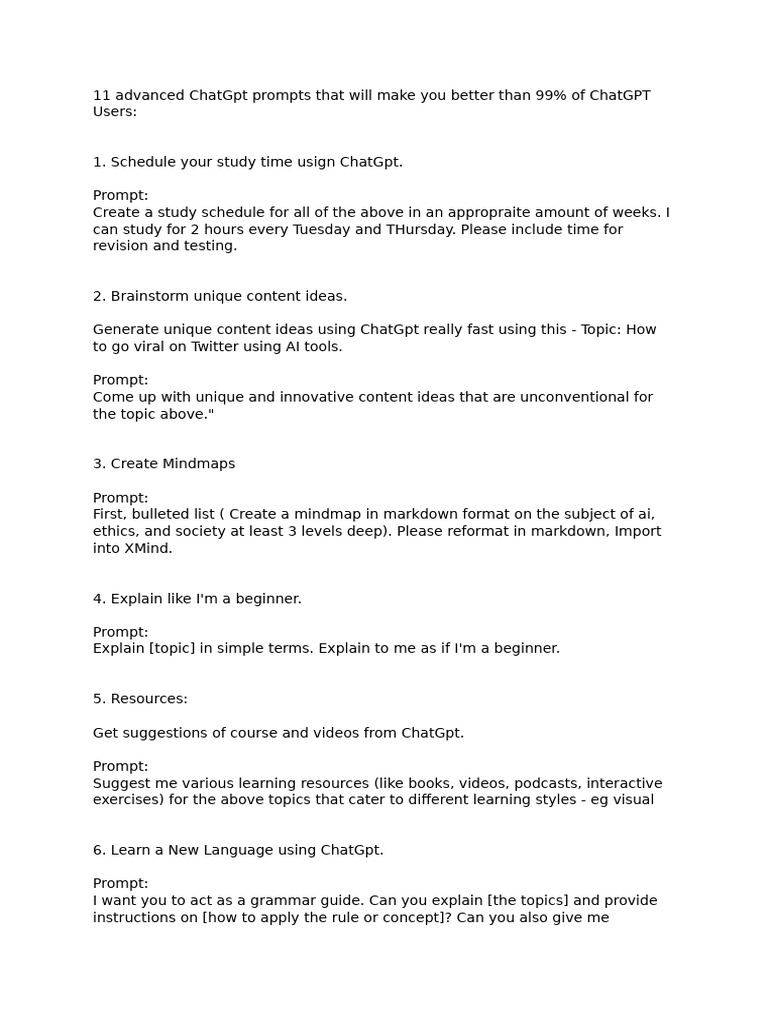 Advanced ChatGPT Study Prompts Guide | PDF