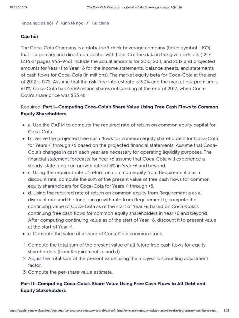 Coca-Cola Share Value Analysis 2012 | PDF | Discounted Cash Flow | Cost ...