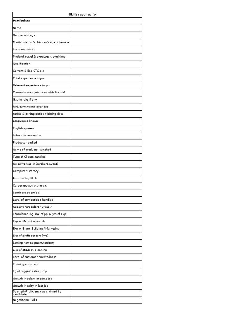 Skill Matrix Pdf