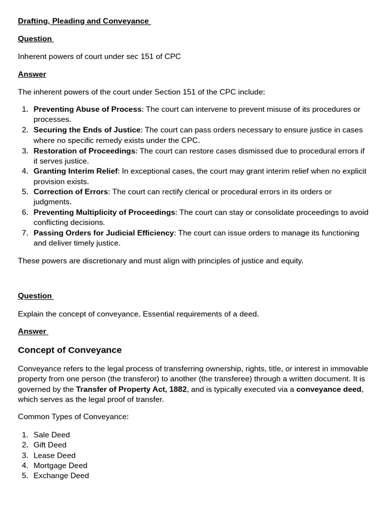 Drafting, Pleading and Conveyance - 20241209 - 153331 - 0000 | PDF | Lawsuit | Deed