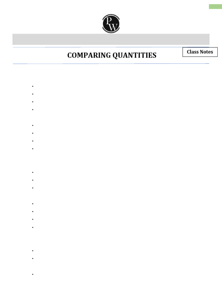 Comparing Quantities - Short Notes | PDF | Interest | Prices