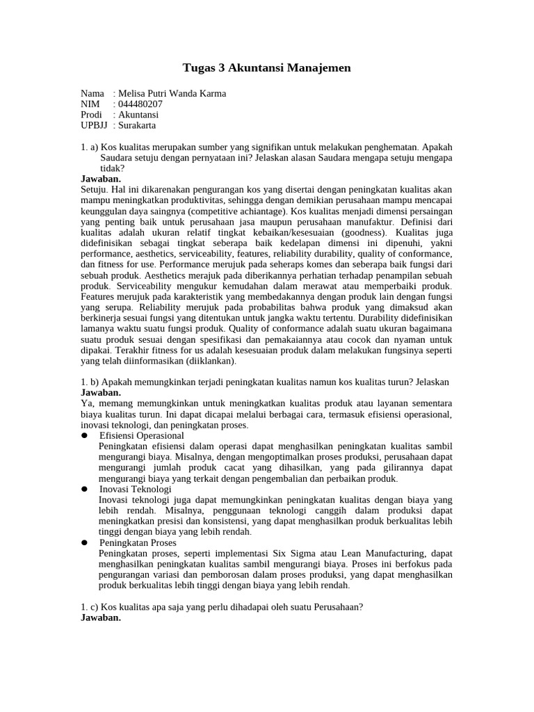 Tugas 3 Akuntansi Manajemen | PDF