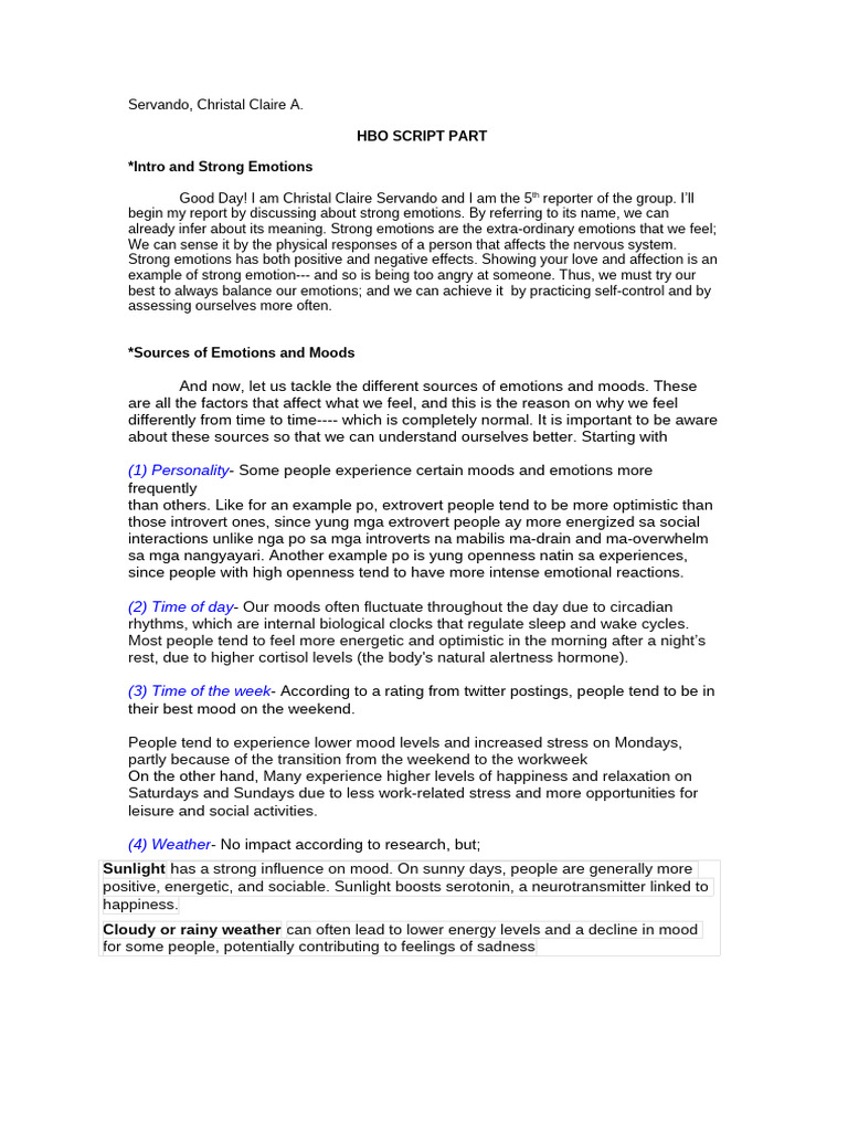 HBO SCRIPT | PDF | Mood (Psychology) | Mental Health